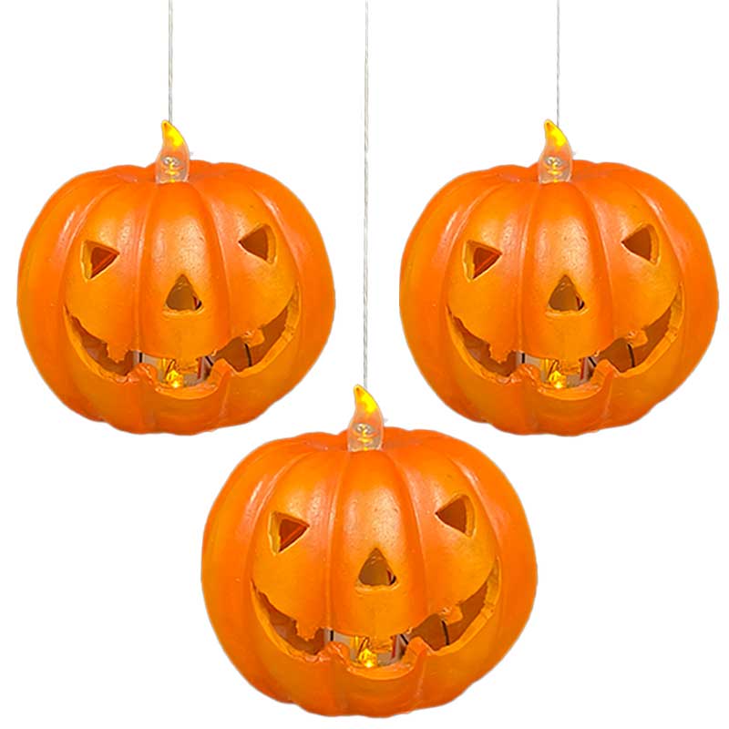 (3) Lighted Hanging Halloween Pumpkins with Remote Control