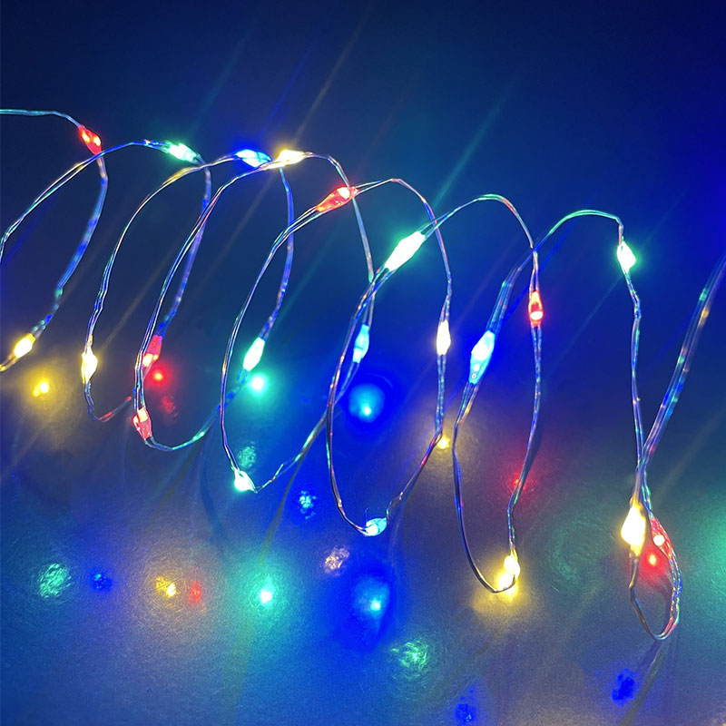 Micro LED String Lights 60-Bulbs Silver Wire - Multi-Color - 9.7 ft.